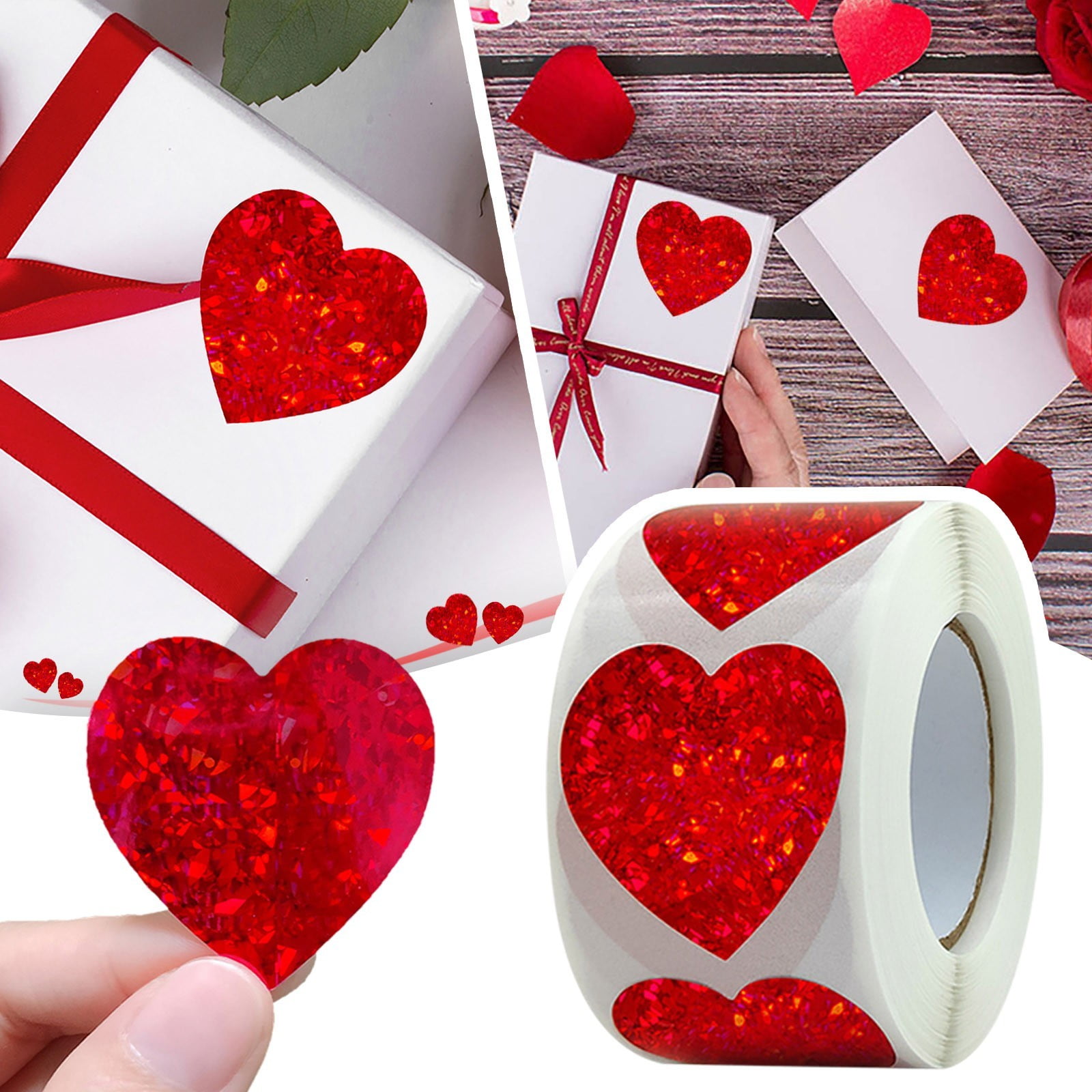 Red Heart Stickers Roll 1.5Inch Valentine's Day Love Shape Stickers ...