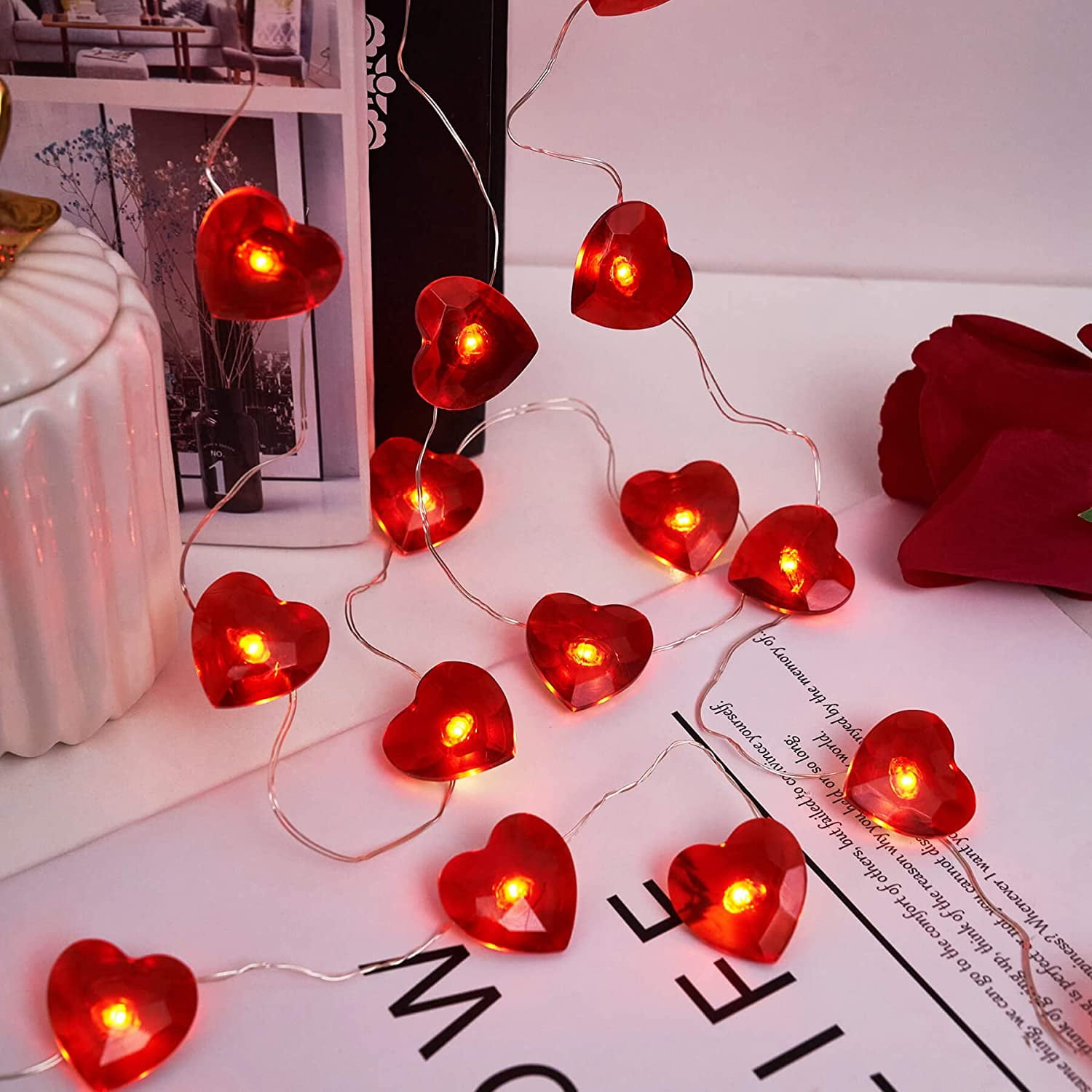 Red Heart String Lights Twinkle Valentines Day Decorative Fairy Lights ...