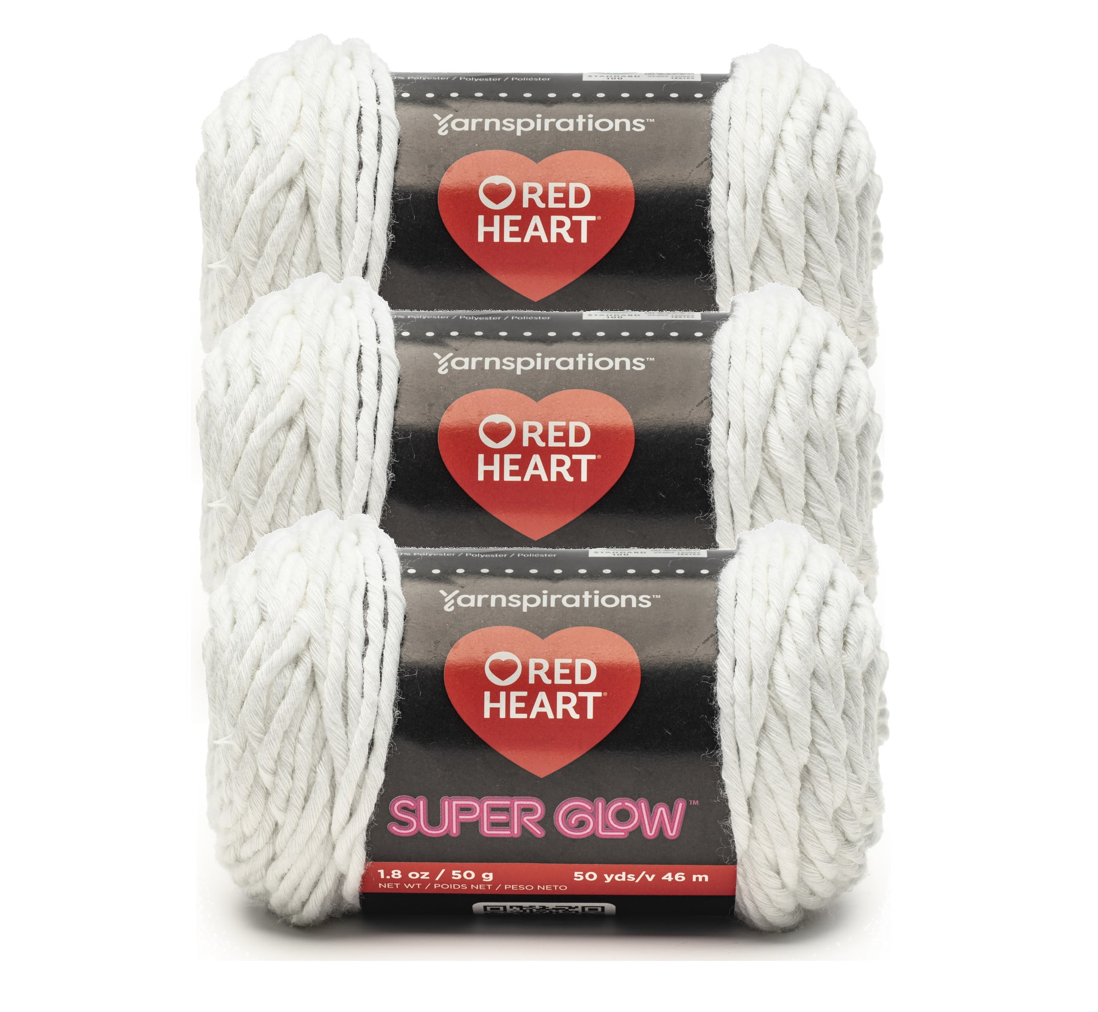 Red Heart® Super Glow™ #4 Polyester Yarn, Lunar white 1.8oz/50g 50yd (3 ...