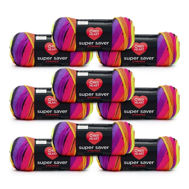 Red Heart® Super Saver® #4 Medium Acrylic Yarn, Bright Stripe 5oz/142g, 236 Yards (9 Pack ...