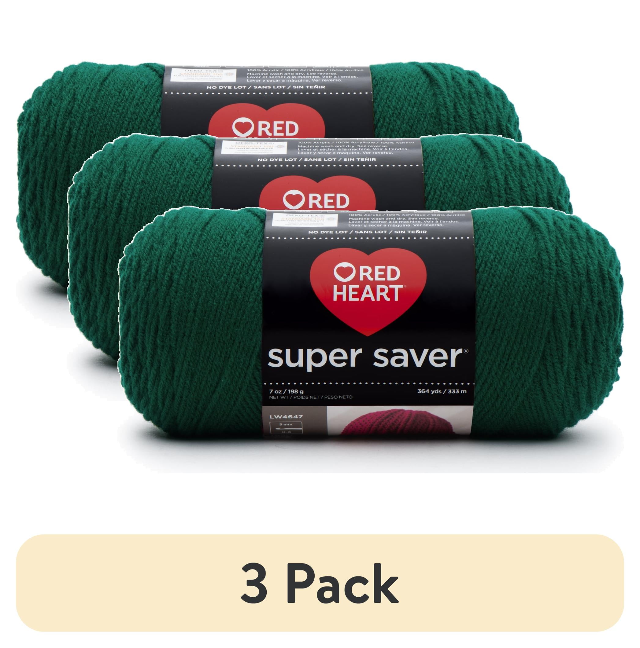 (3 pack) Red Heart® Super Saver® 4 Medium Acrylic Yarn, Paddy Green 7oz/198g, 364 Yards ...