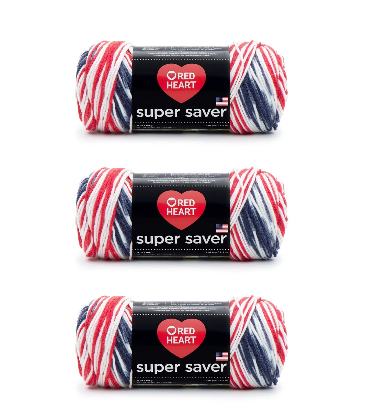 Red Heart® Super Saver® #4 Worsted Acrylic Yarn, Americana 5oz/142g 236yd (3Pk) - Walmart.com
