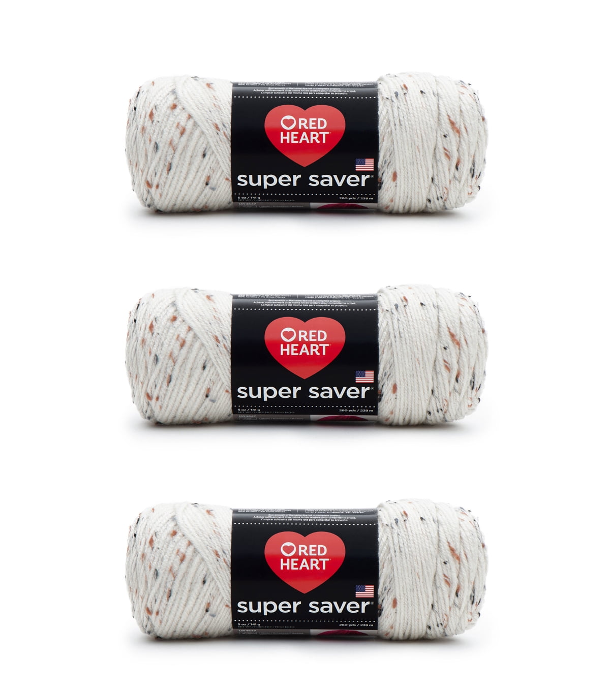 Red Heart Super Saver Worsted Acrylic Yarn #4 Aran Fleck 5oz/142g 3Pk ...
