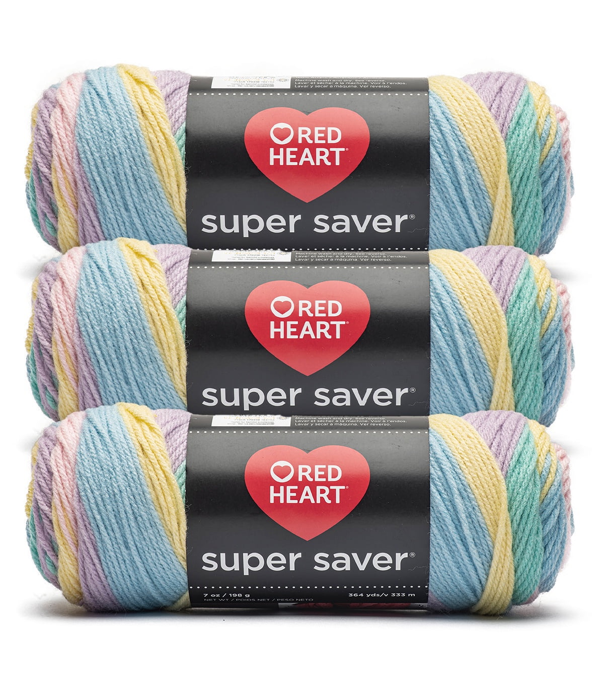 Red Heart® Super Saver® #4 Worsted Acrylic Yarn, Baby rainbow 5oz/142g 260yd (3Pk) - Walmart.com