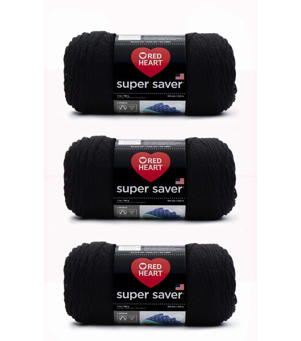 Red Heart Super Saver Worsted Acrylic Yarn, #4, Black 7oz/198g 3Pk ...