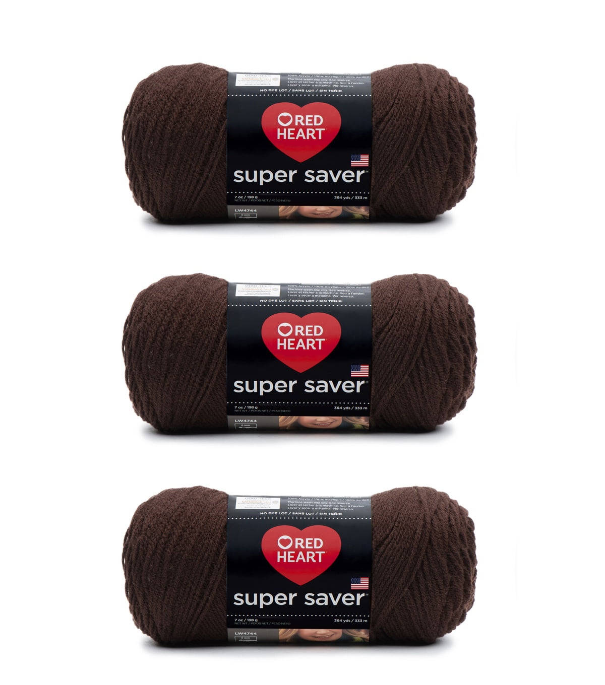Red Heart, Worsted Acrylic Yarn, #4 Size, Coffee 7oz/198g 364yd 3Pk ...