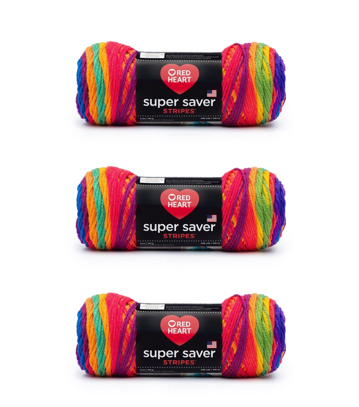 Red Heart® Super Saver® #4 Worsted Acrylic Yarn, Favorite stripe 5oz ...