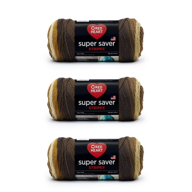 Red Heart® Super Saver® #4 Worsted Acrylic Yarn, Latte stripe 5oz/142g 236yd (3Pk) - Walmart.com