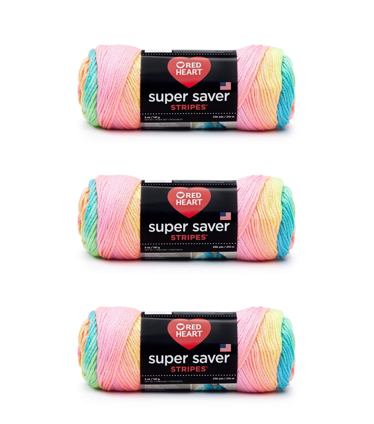 Red Heart, Super Saver¬Æ Worsted Acrylic Yarn, Retro stripe 236yd 3Pk ...
