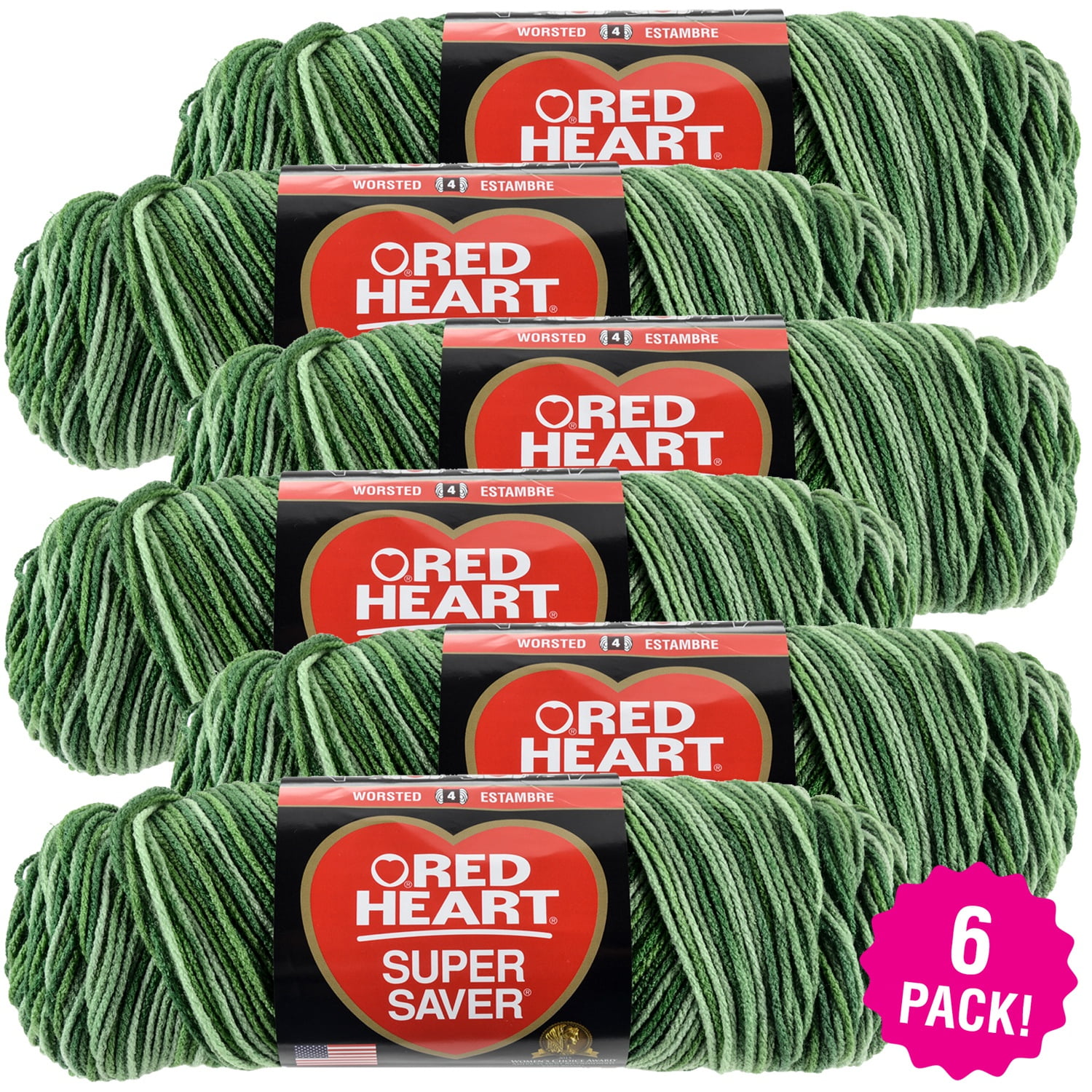 Red Heart Super Saver 5 oz Acrylic Green Yarn, 236 Yards (6 Pack ...