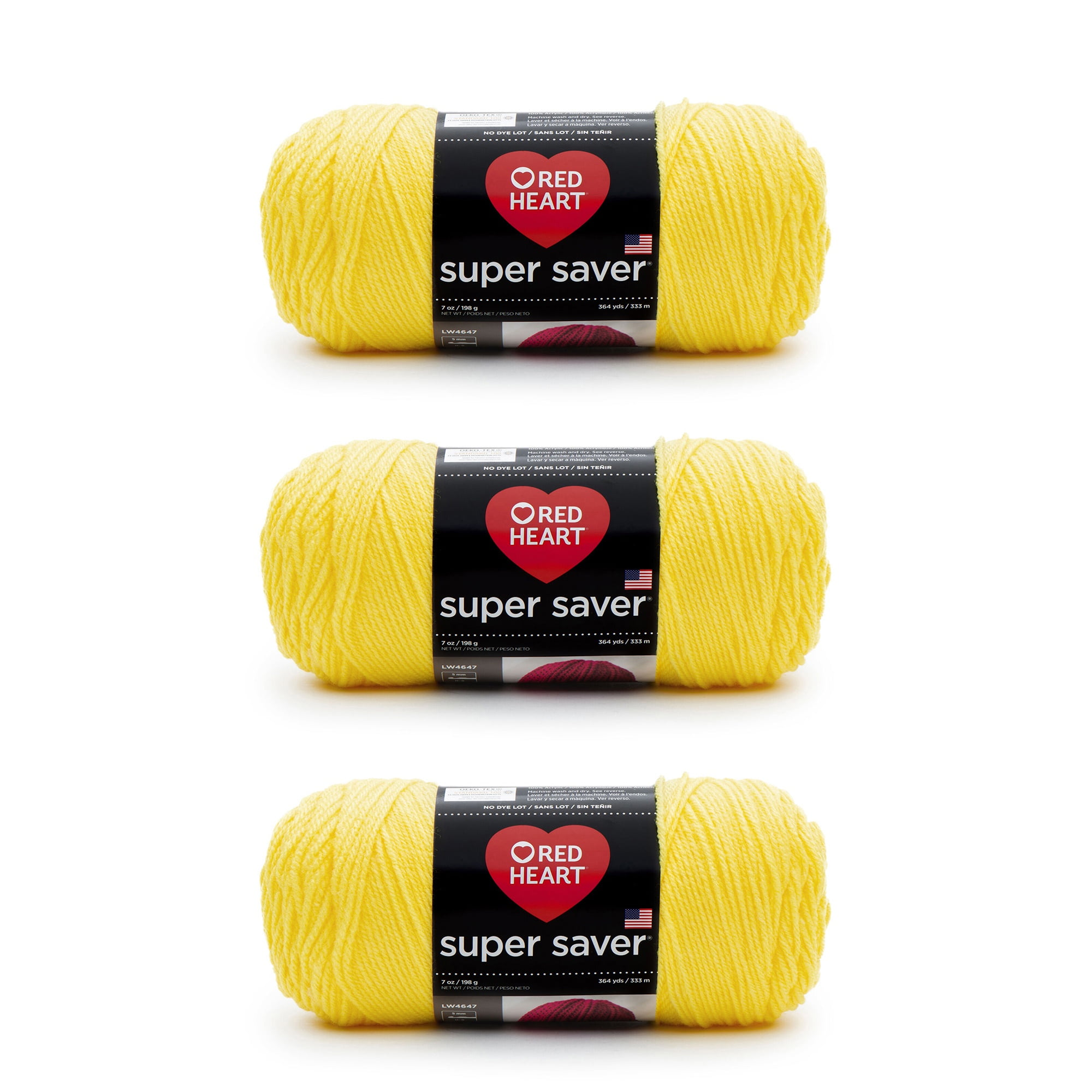 Red Heart Super Saver Yarn - Bright Yellow, 3 Pack, 198g/7oz, 100% ...