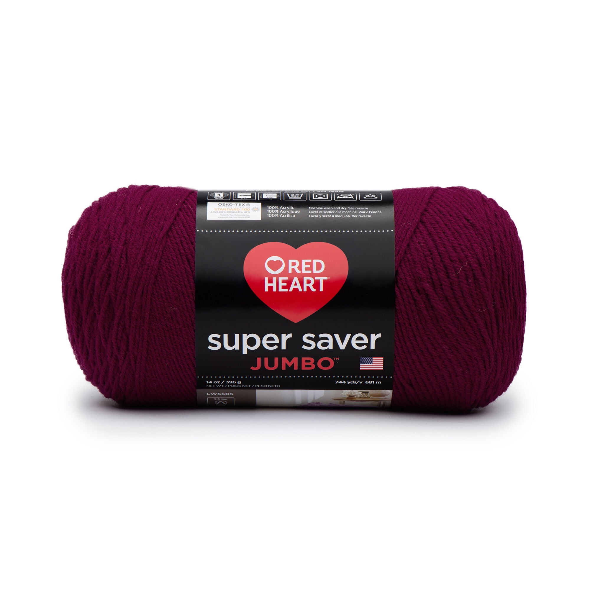 Red Heart Acrylic Yarn, Super Saver Jumbo, Burgundy, 14oz, 744 Yards ...