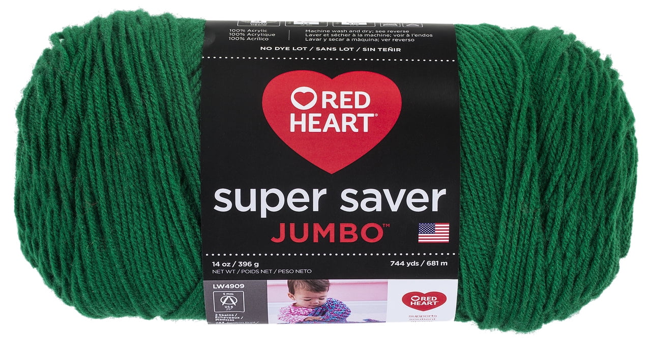 Red Heart Super Saver Jumbo 4 Medium Acrylic Yarn, Paddy Green, 14oz ...
