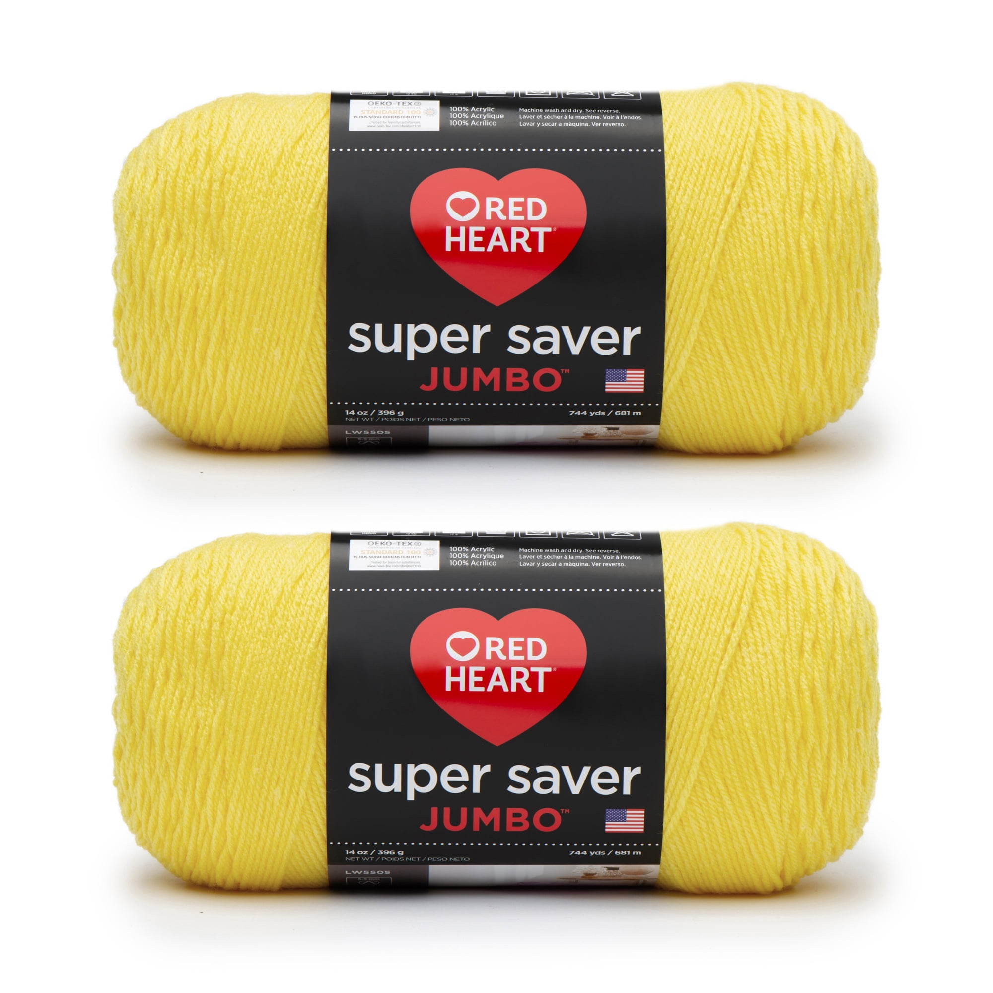 Red Heart Jumbo Yarn, Bright Yellow, 2 Pack, 396g, Acrylic, Medium ...