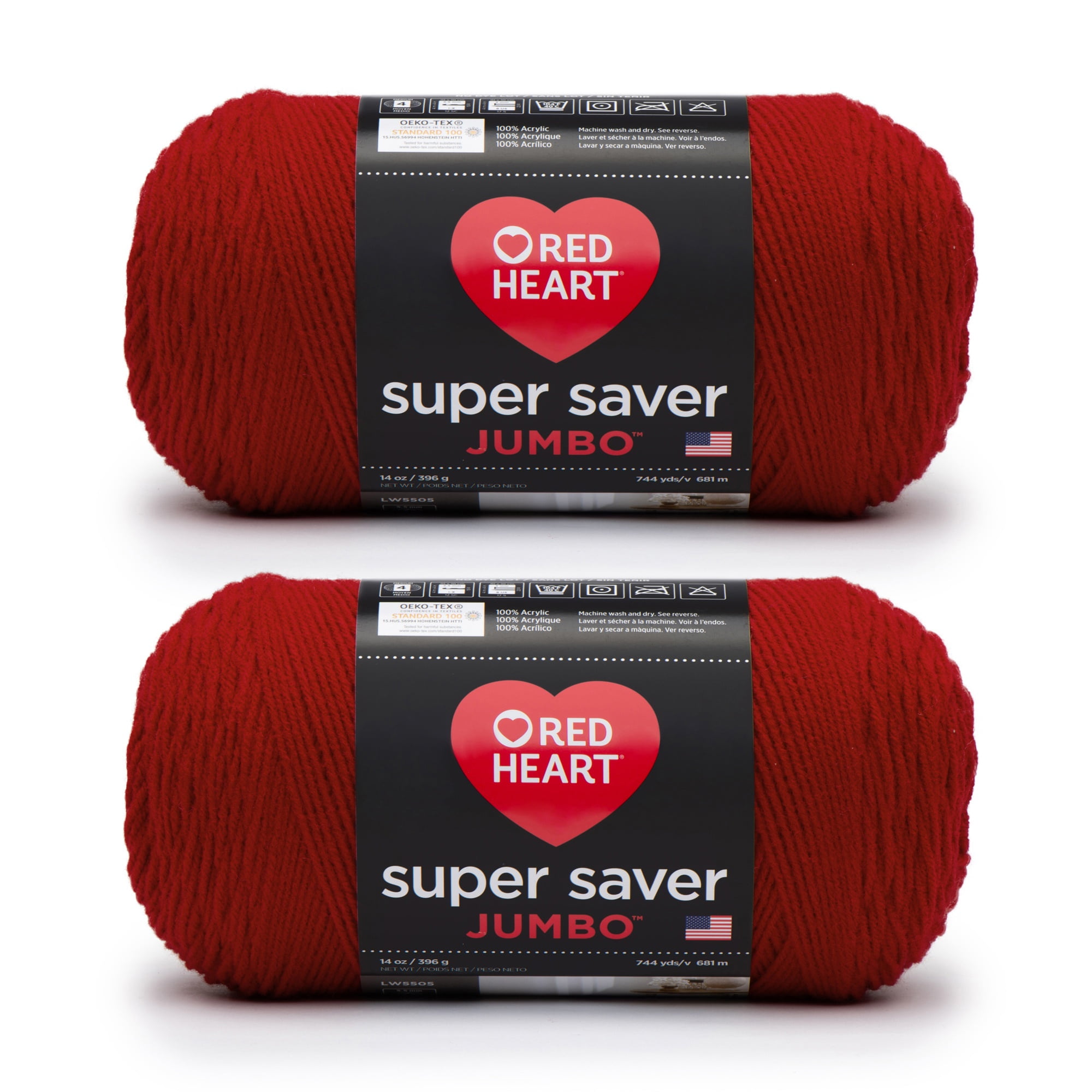 Red Heart Super Saver Medium Weight Yarn-Cherry Red, Pack of 2 ...