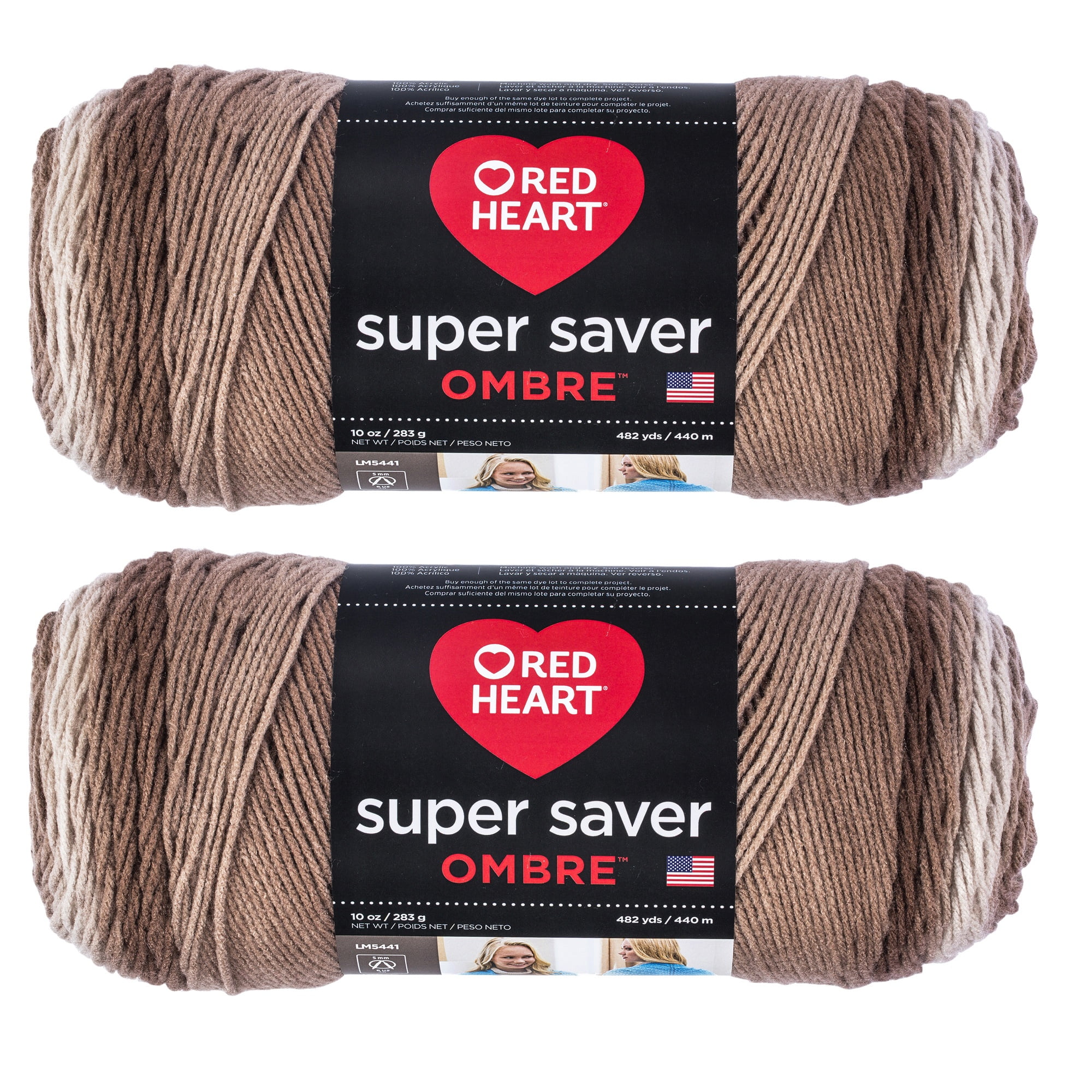 Red Heart Super Saver Jumbo Cocoa Ombre Yarn - 2 Pack of 283g/10oz ...