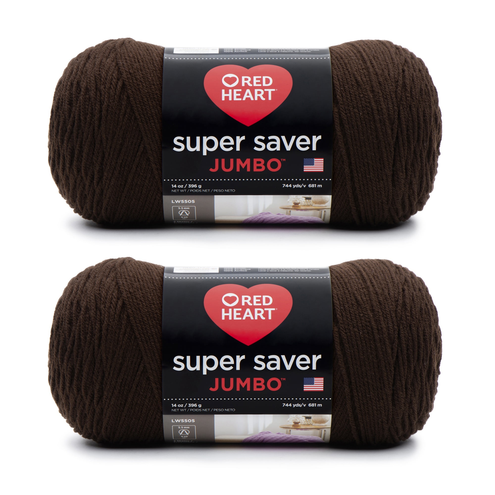 Red Heart Super Saver Jumbo Coffee Yarn - 2 Pack of 396g/14oz - Acrylic ...