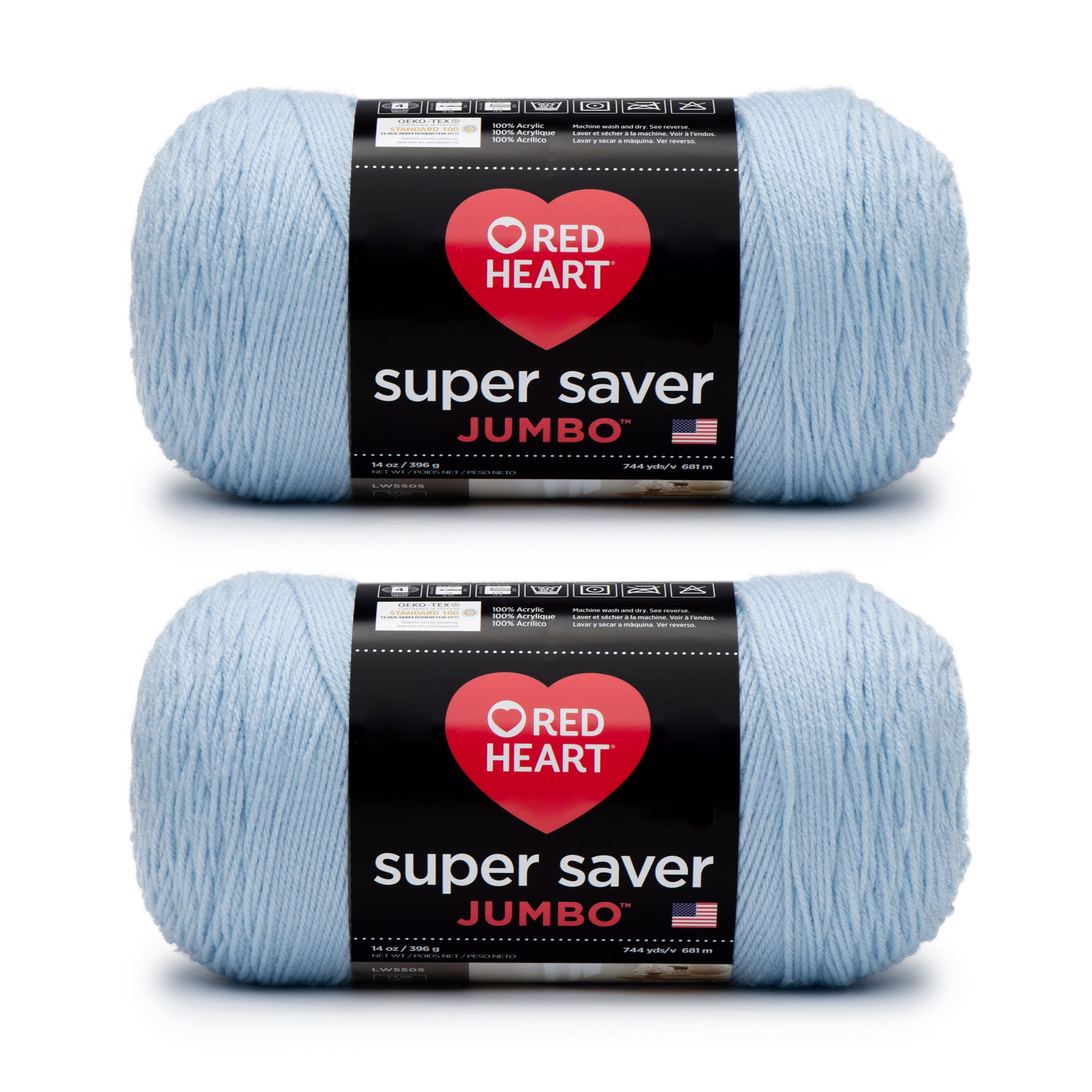 Red Heart Super Saver Jumbo Light Blue Yarn - 2 Pack of 396g/14oz ...