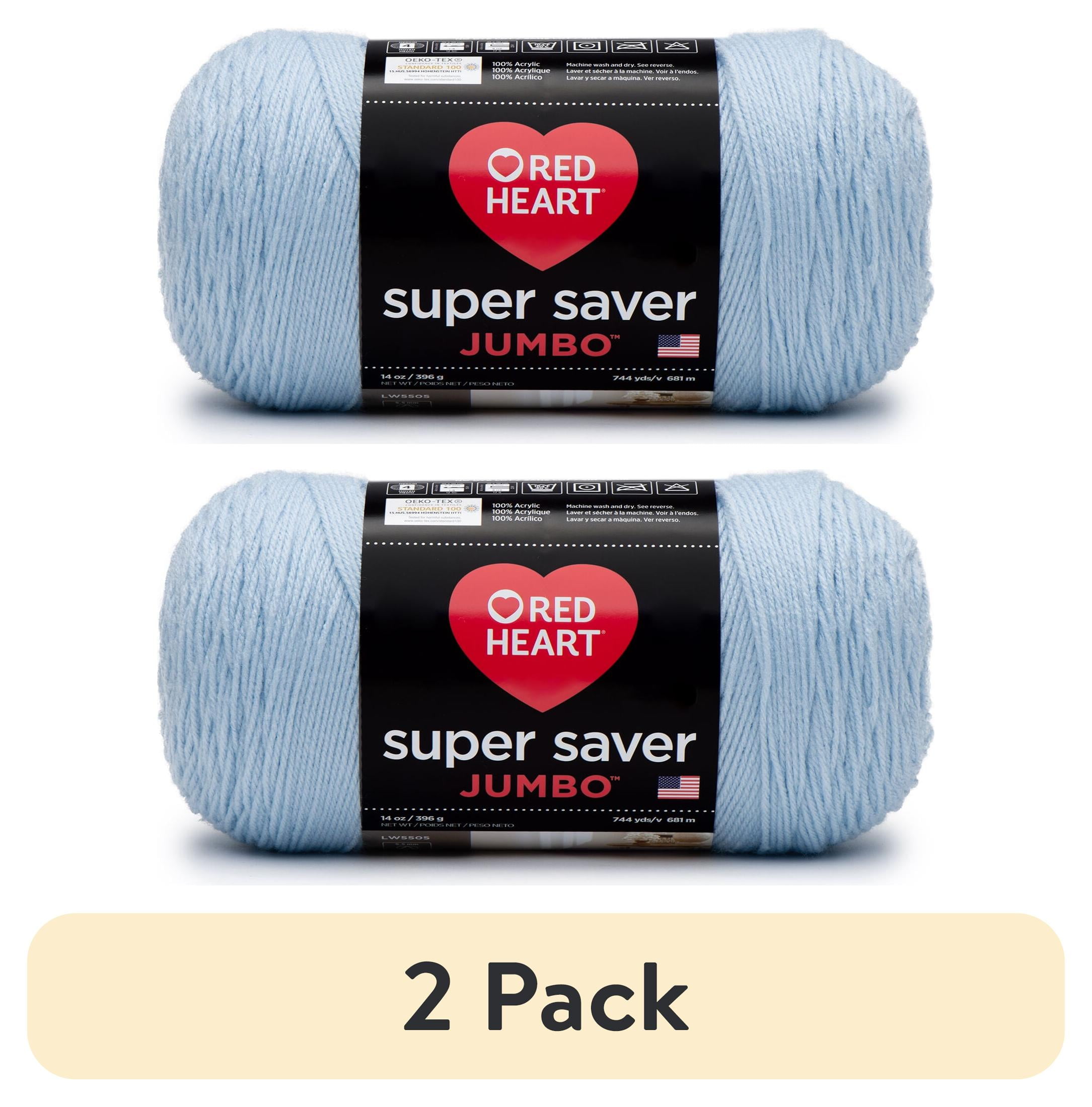 (2 pack) Red Heart Super Saver Jumbo Medium Acrylic Light Blue Yarn ...