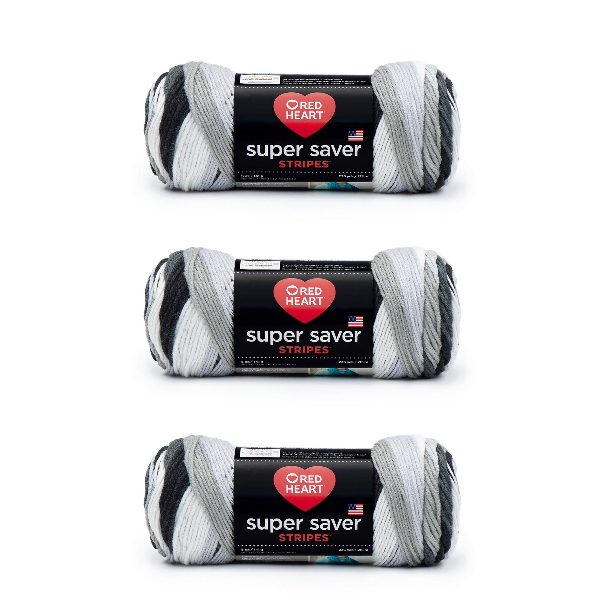 Red Heart Favorite Super Saver Yarn - Newspaper Stripe, 3-Pack ...