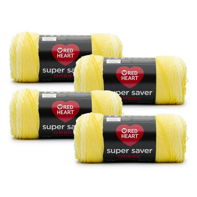 Red Heart® Super Saver® Ombre™ #4 Medium Acrylic Yarn, Sunny 10oz/283g, 482 Yards (4 Pack ...