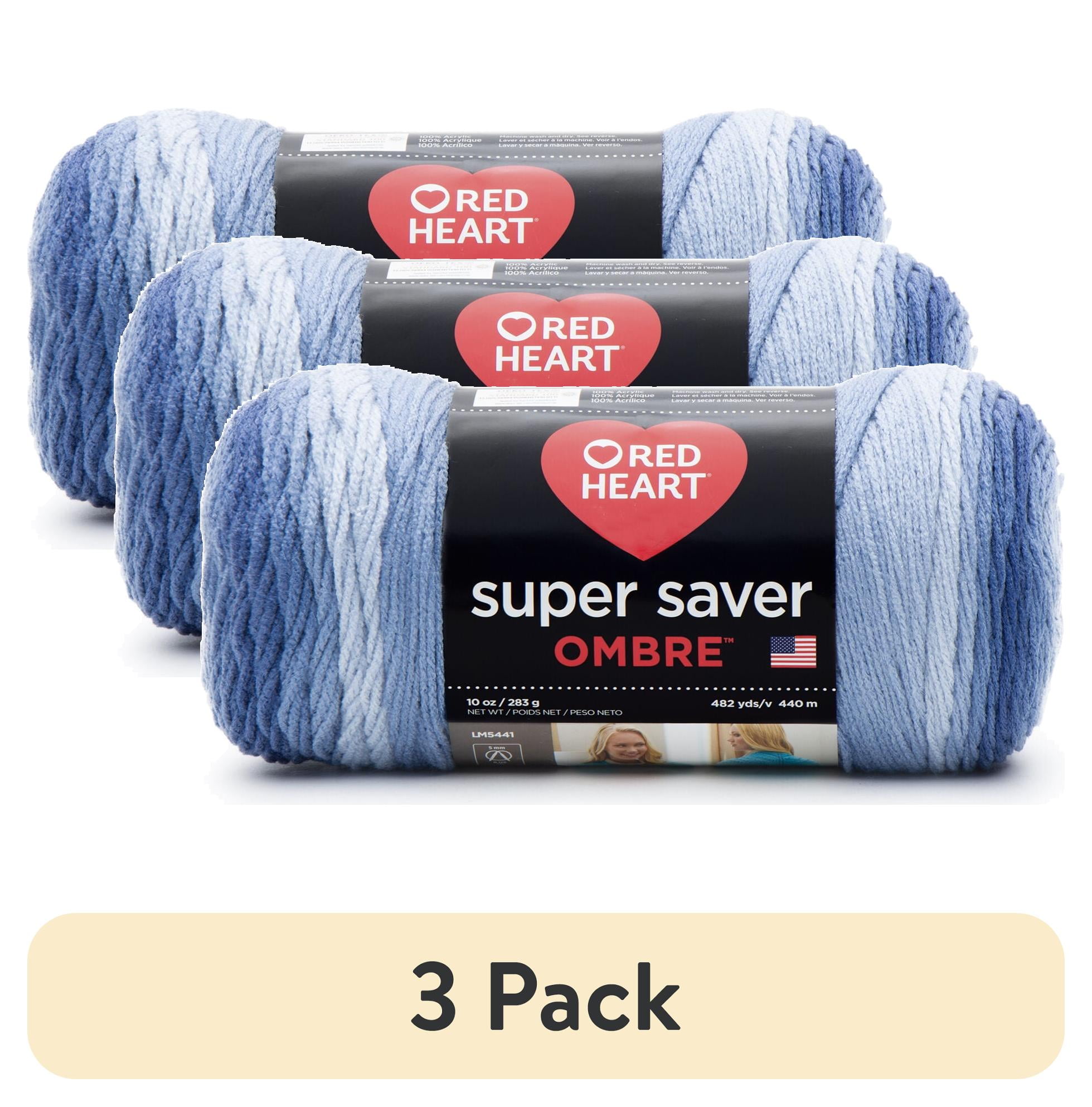 (3 pack) Red Heart Super Saver Ombre Medium Acrylic True Blue Yarn, 482 ...
