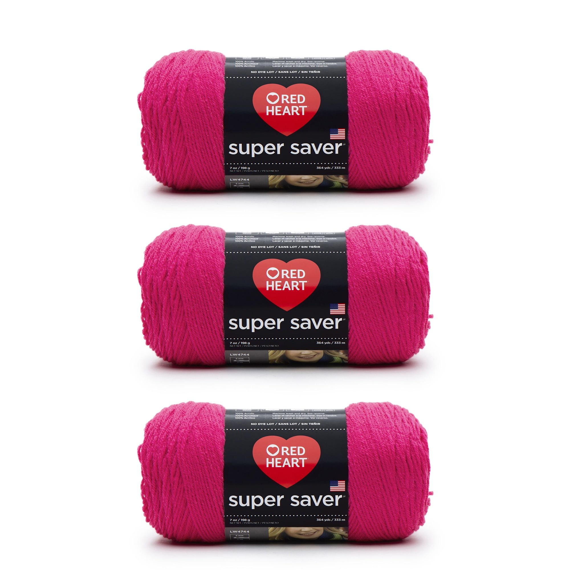 Red Heart Yarn, Shocking Pink - 364 Yards x 3, Acrylic, Knitting ...