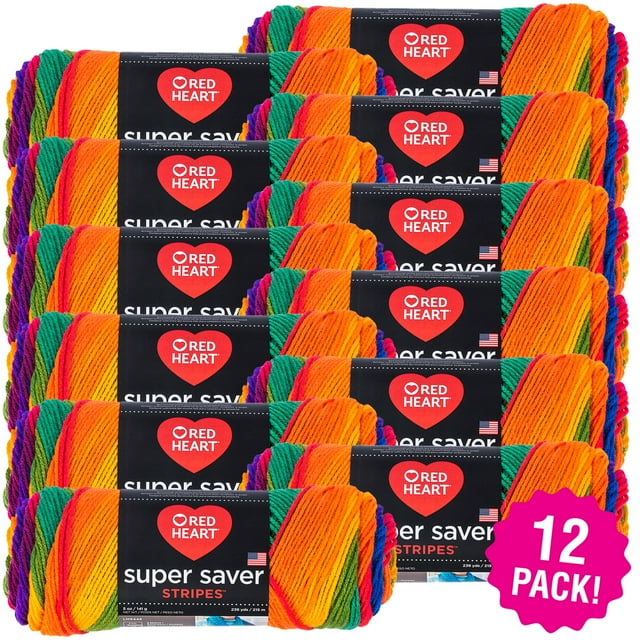 Red Heart Super Saver Yarn - Favorite Stripe, Multipack of 12 - Walmart.com