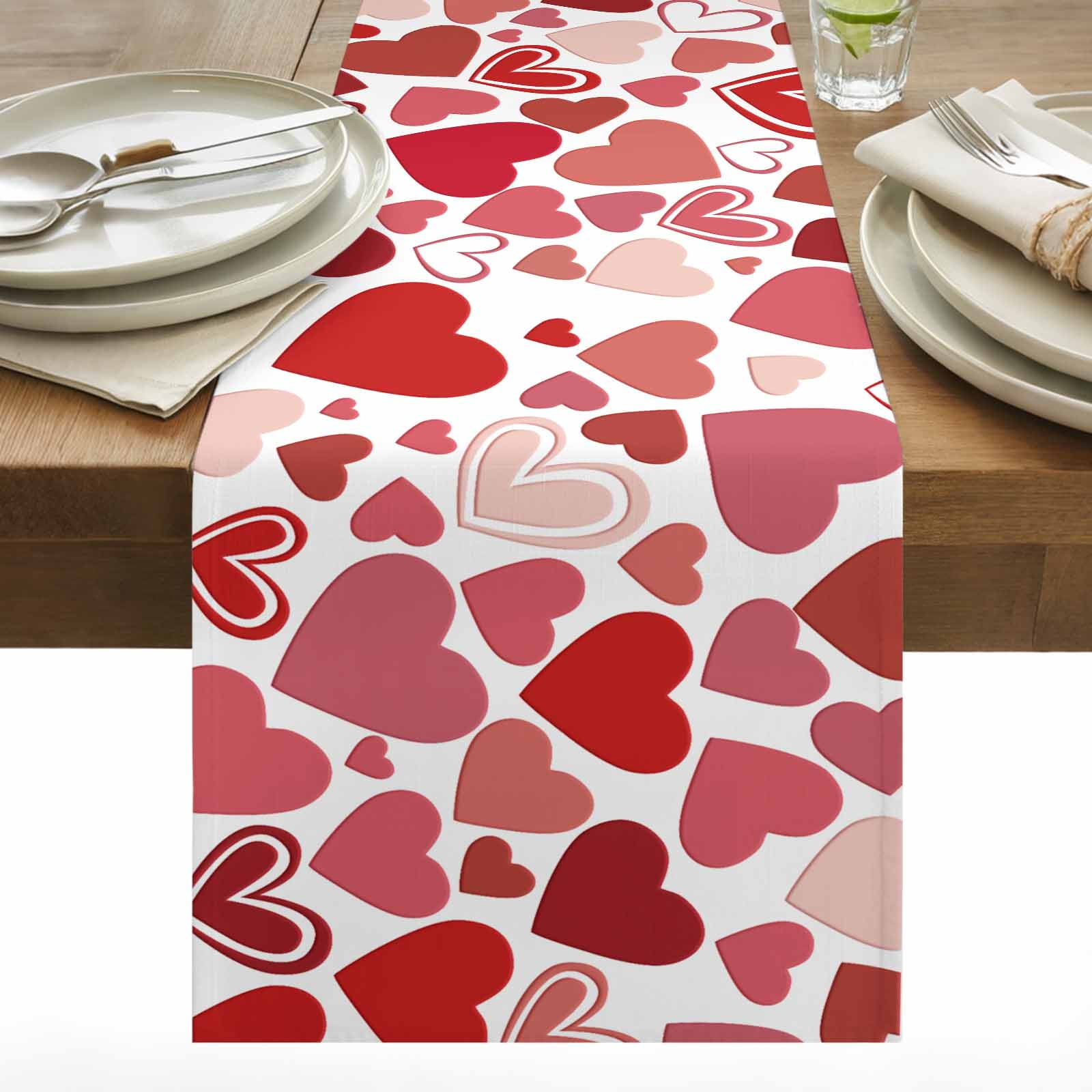 Red Heart Table Runner 13x90 inch Valentine's Day Cotton Linen Dining ...