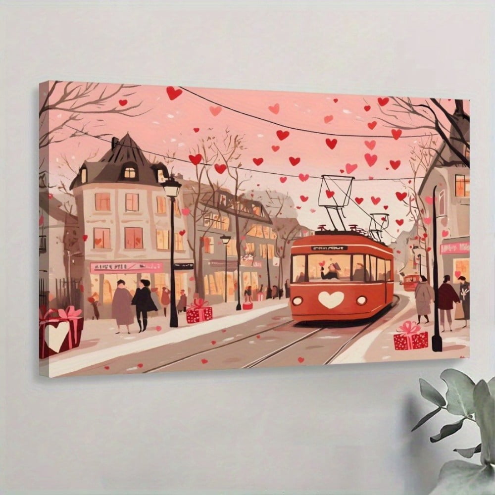 Red Heart Tram City Canvas Wall Decor Ready to Hang Living Room ...