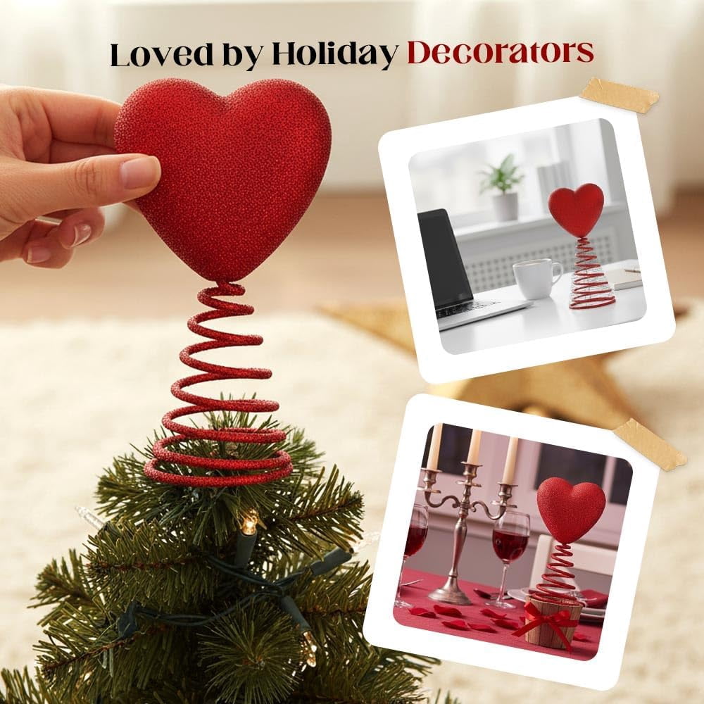 Red Heart Tree Topper, 5 Inch Glitter Mini Valentine’s Day Tree Topper ...