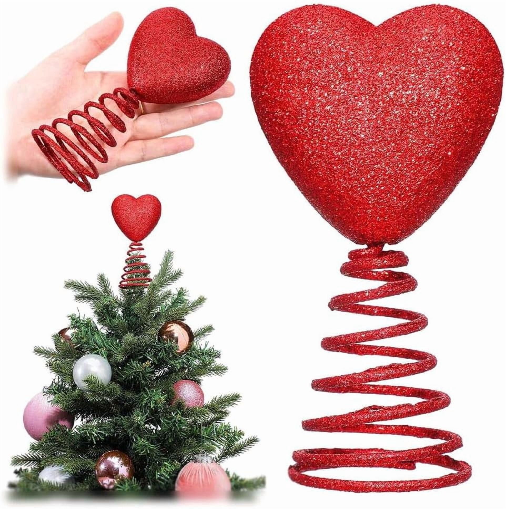 Red Heart Tree Topper, 5 Inch Glitter Mini Valentine’s Day Tree Topper ...