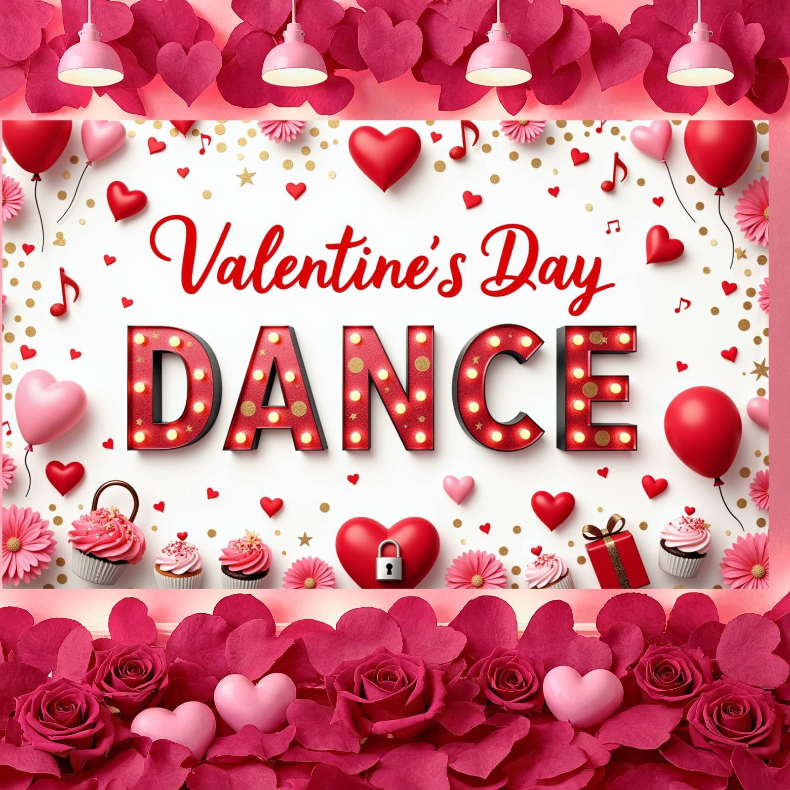 Red Heart Valentine's Day Banner Pink Flower Dance Party Display ...