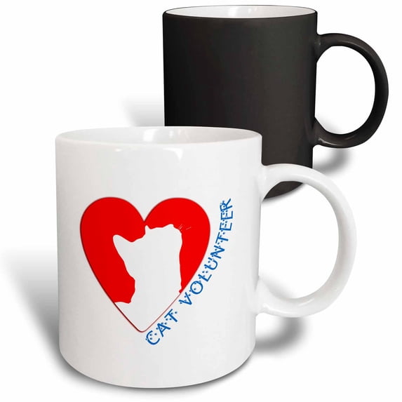 Red Heart, White Cat Silhouette Inside. Cat Volunteer Blue Text, 11oz ...