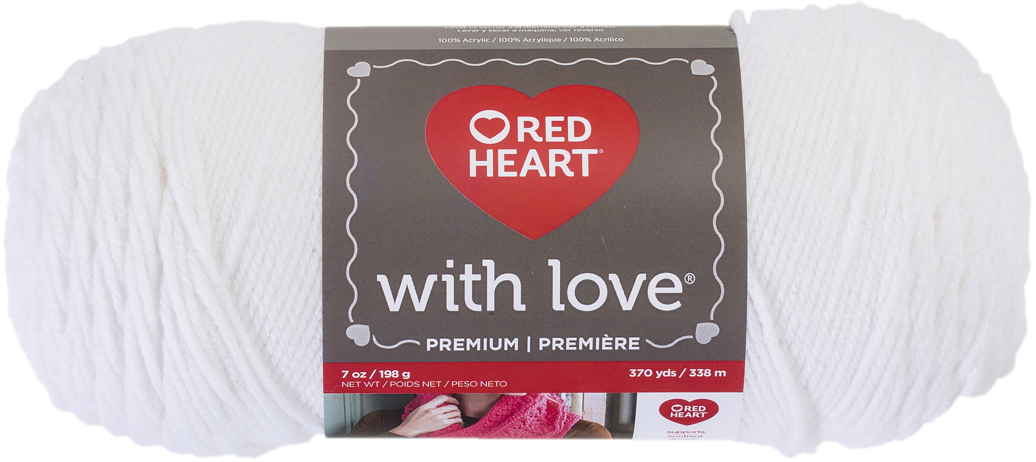 Red Heart With Love White Yarn, 7 oz, 370 yds, 100% Acrylic, Medium ...