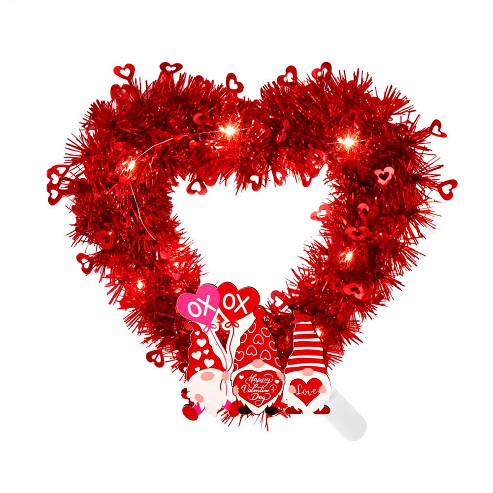 Red Heart Wreaths, Red Heart Shaped Wreath with LED Light Foil Hearts ...