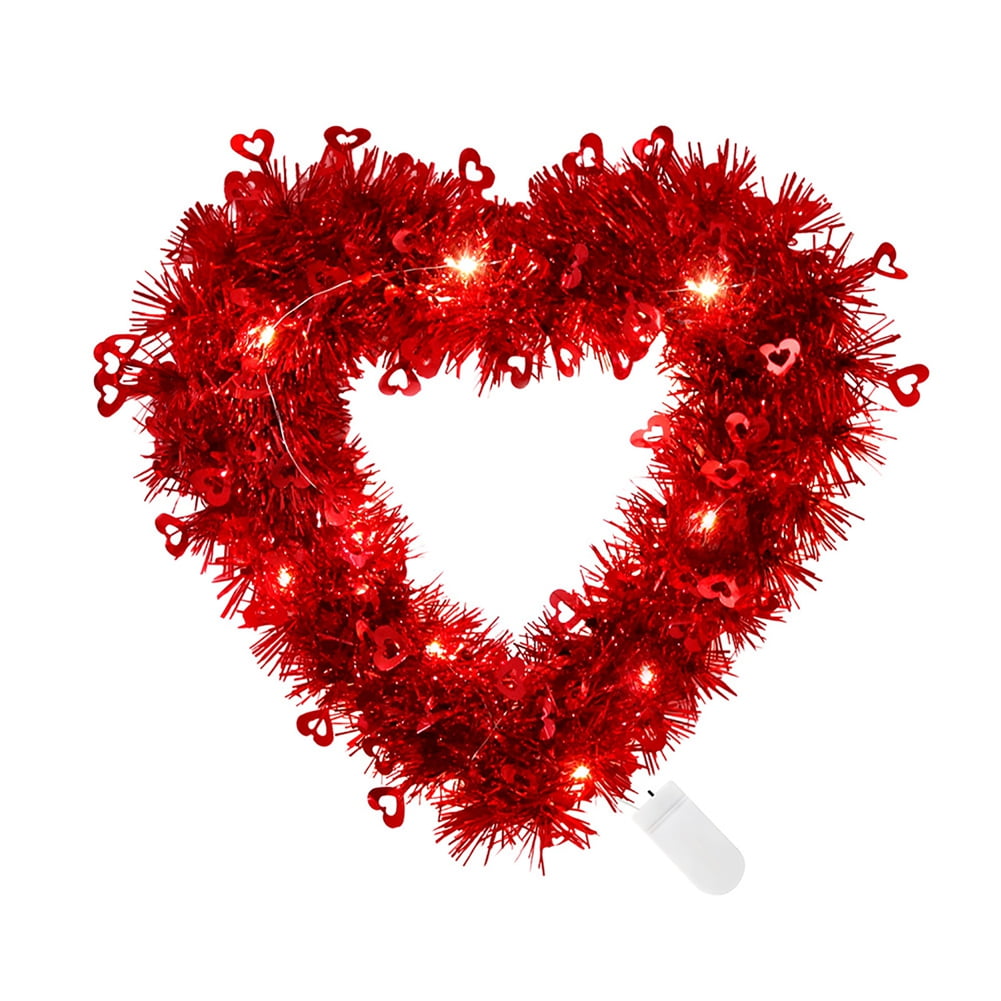 Red Heart Wreaths, Red Heart Shaped Wreath with LED Light Foil Hearts ...