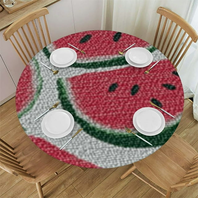 Red Heart of Watermelon Round Fitted Tablecloth with Elastic Fitted ...