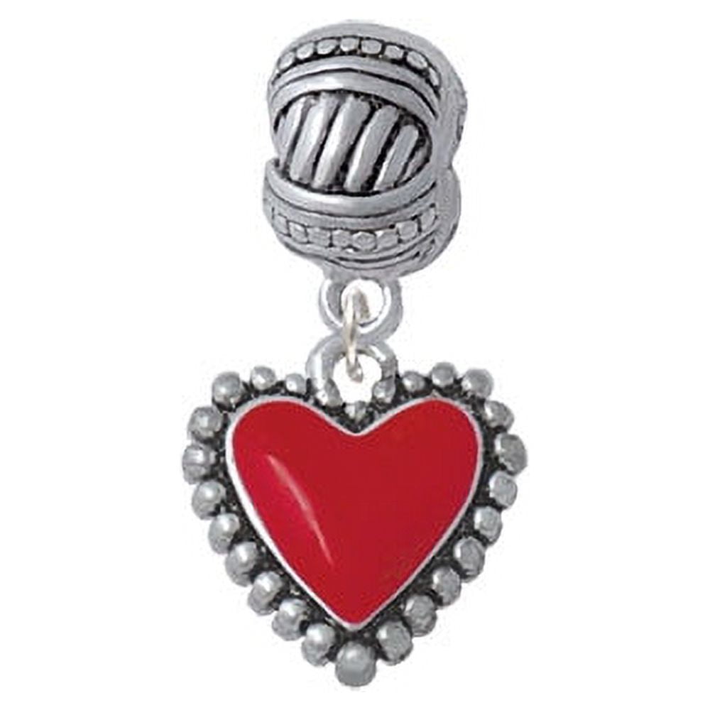 Red Heart with Beaded Border - Large Rope with Cross Beads Charm Bead ...