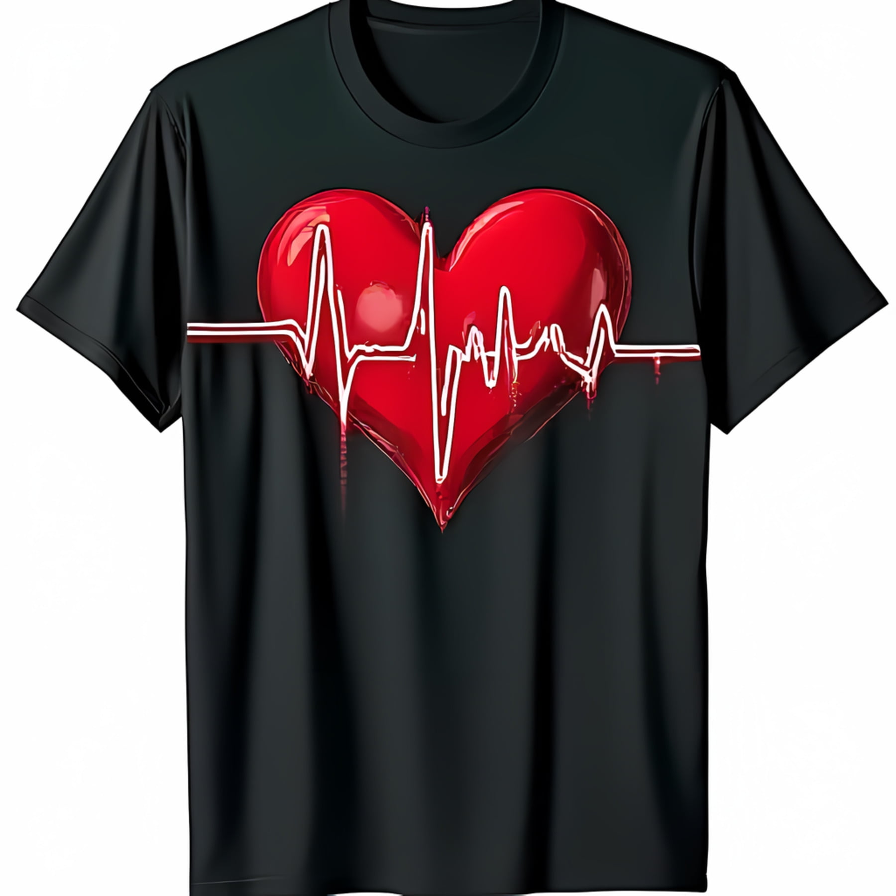Red Heart with EKG Line Graphic Black T-Shirt Love of Life Design ...
