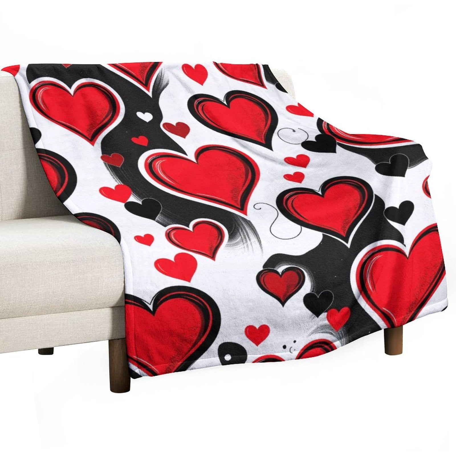 Red Hearts Black Swirls Throw Blanket Warm Plush Blankets for Adults ...
