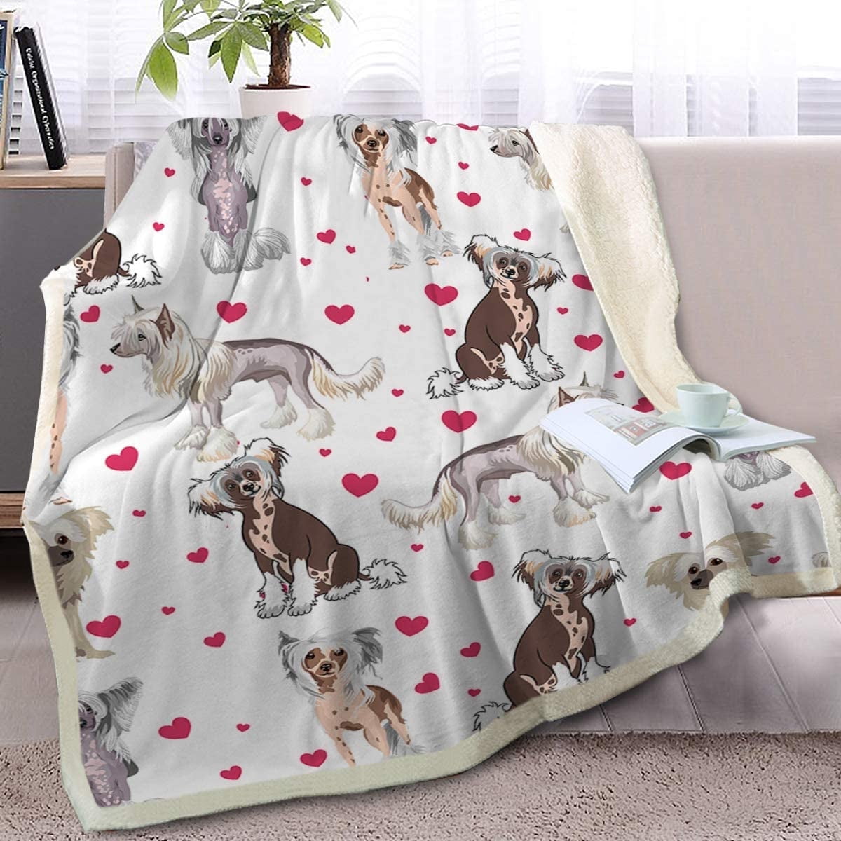 Red Hearts Dog Cat Print Plush Blanket Cute Puppy for Kids Adults 3D ...