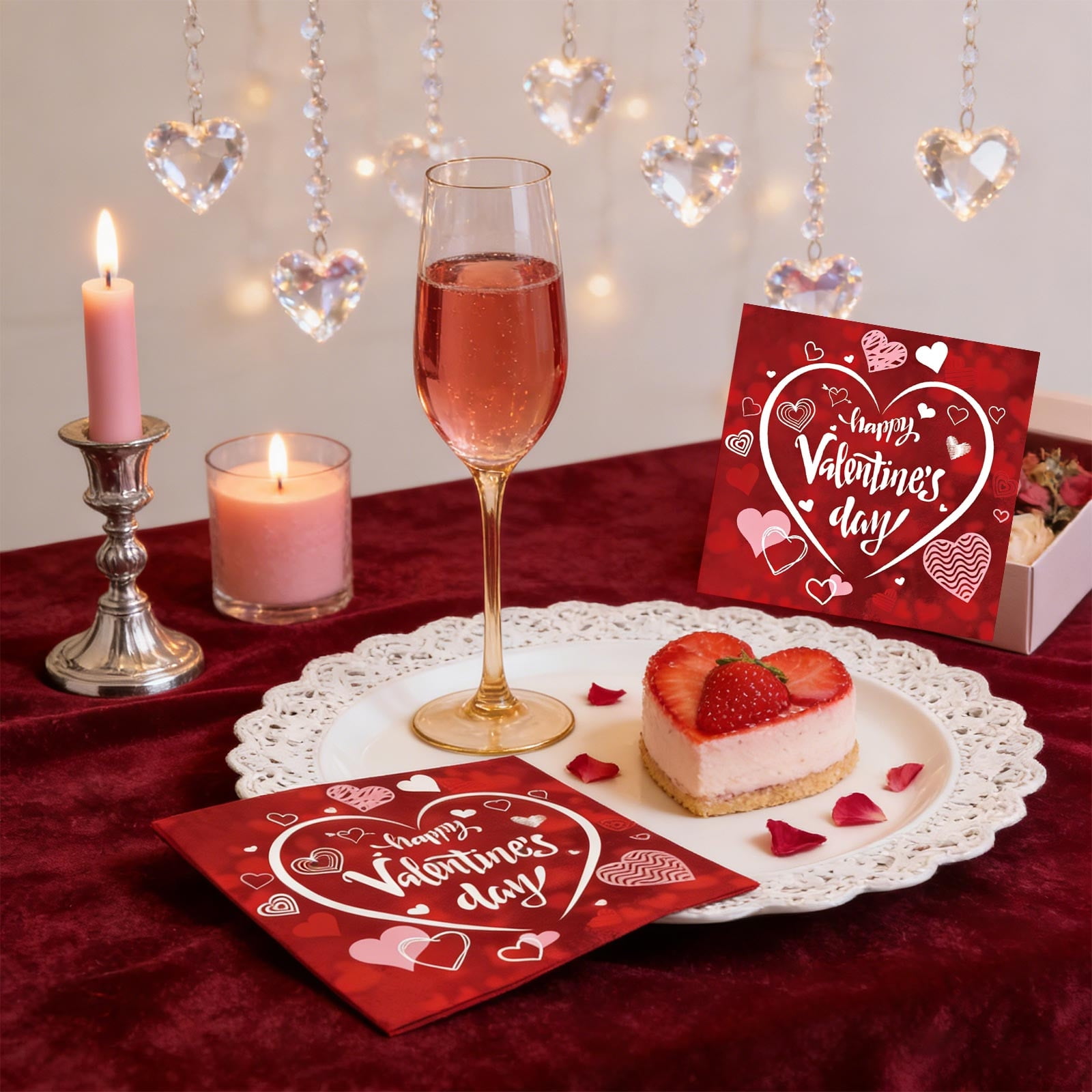 Red Hearts February 14th Festive Theme Party Tableware Disposable 7-in ...
