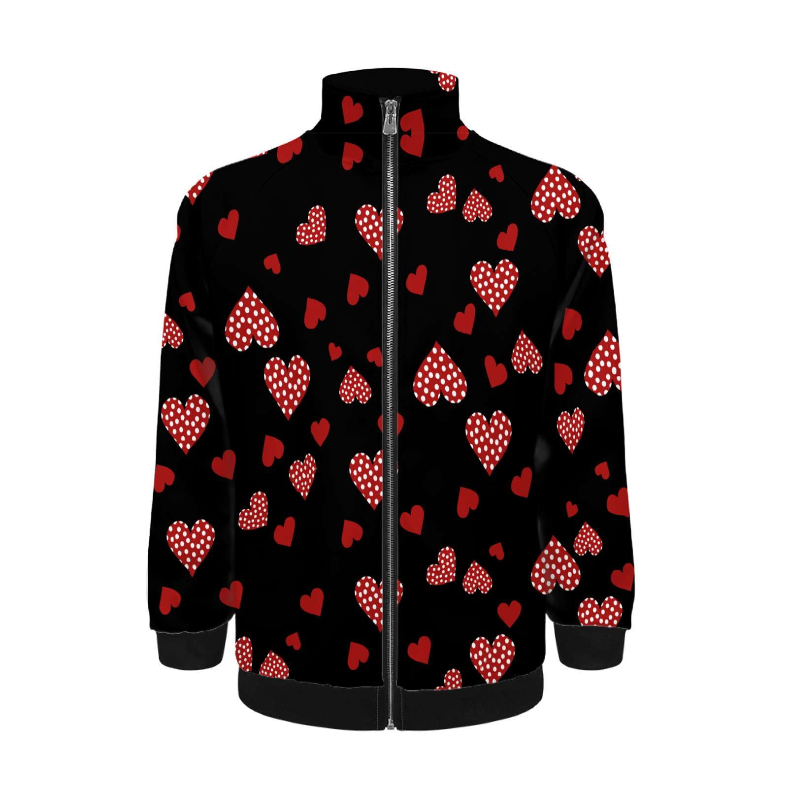 Red Hearts Pattern On Dark Background Jacket Men's Street Cool Long ...