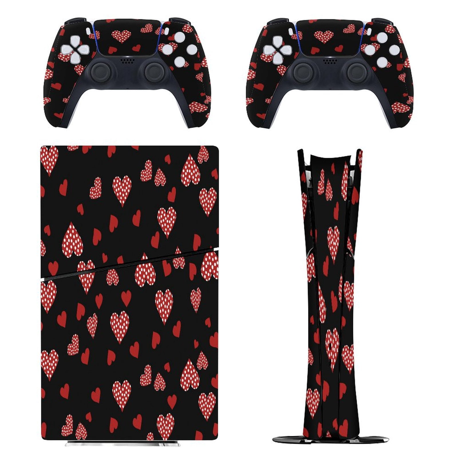 Red Hearts Pattern on Dark Background PS5/PS5 Pro/PS5 Slim Digital Disc ...