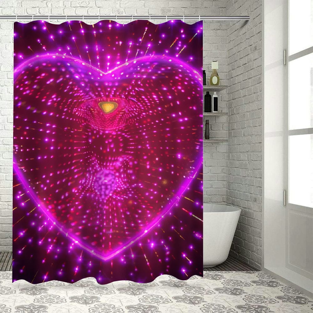 Red Hearts Shower Curtain Set Abstract Red Heart Tunnel Bathroom