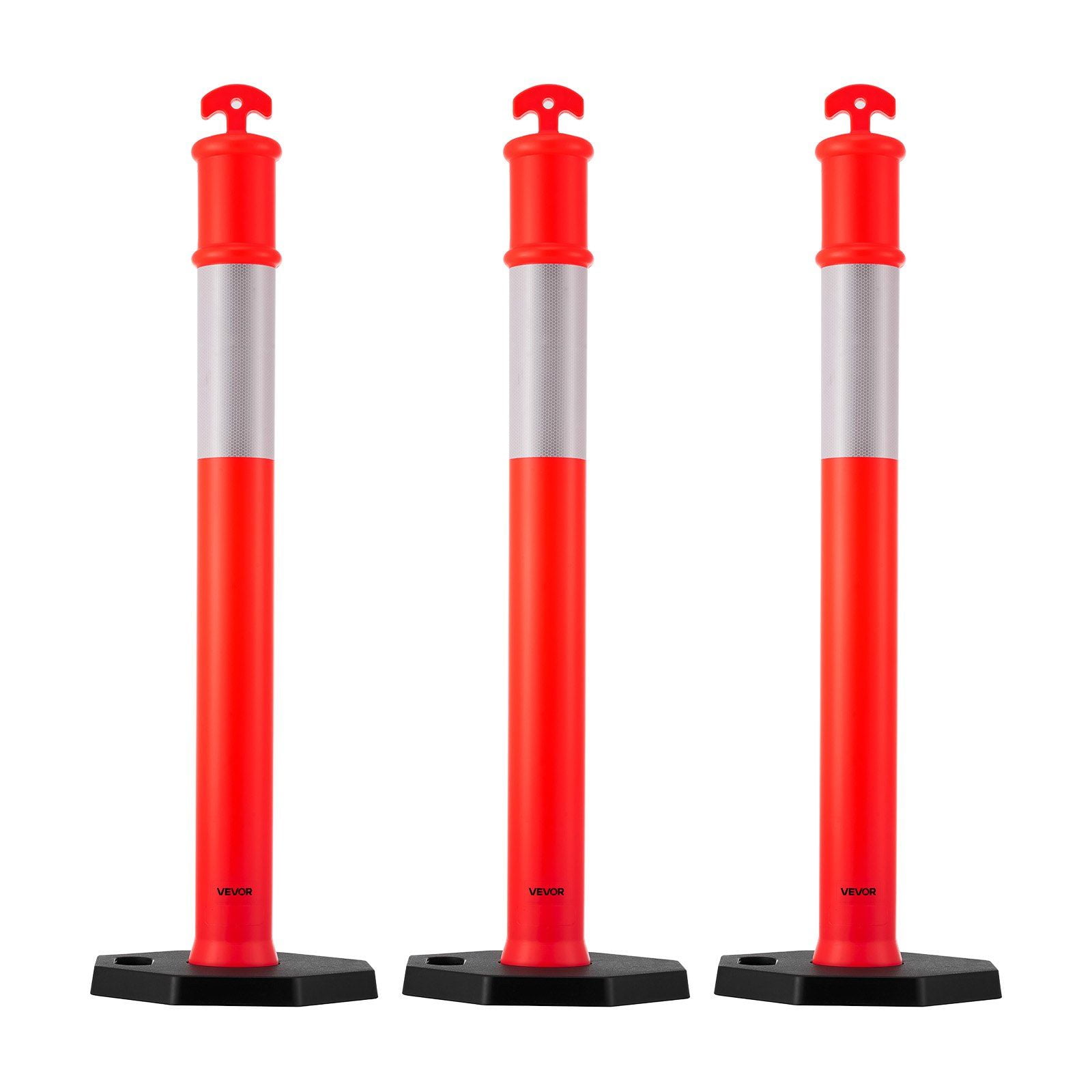 Red Heavy-Duty Safety Delineator Posts, 48-Inch Height, 3-Pack with Non ...