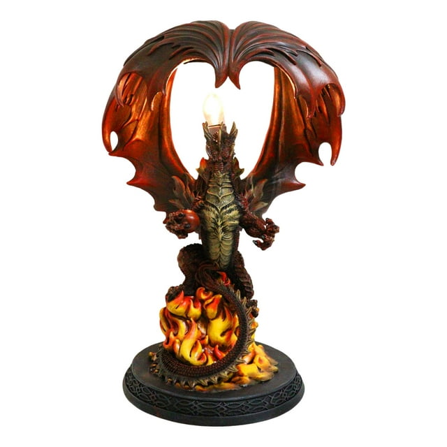 Red Hell Fire Flame Volcano Dragon Table Lamp With Towering Canopy ...