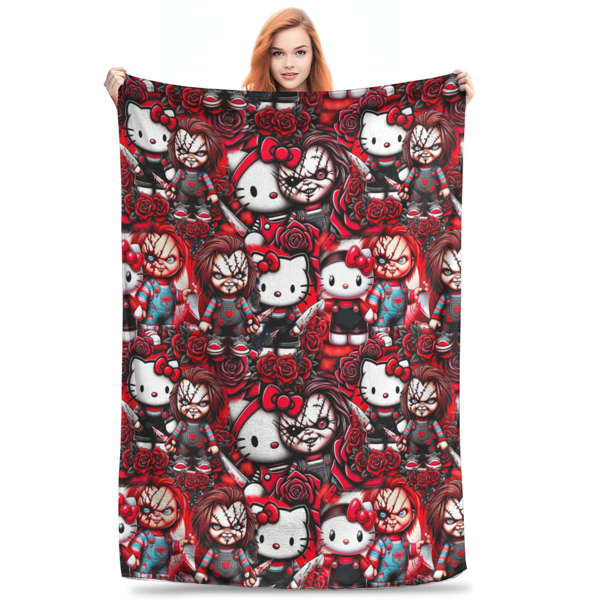 Red Hello Kitty Chucky Doll Blanket for Couch Bed Comfy Throw Blankets ...