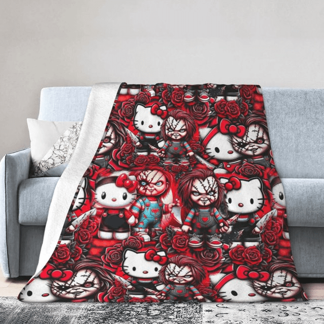Red Hello Kitty Chucky Doll Blanket for Couch Bed Comfy Throw Blankets ...